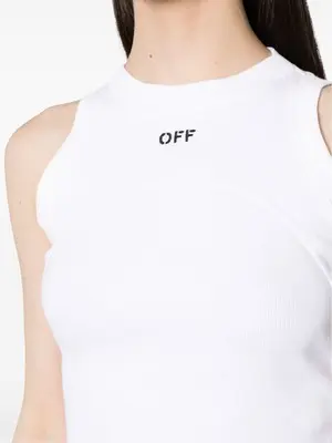 Off-White Embroidered Logo Ribbed Tank Top - White