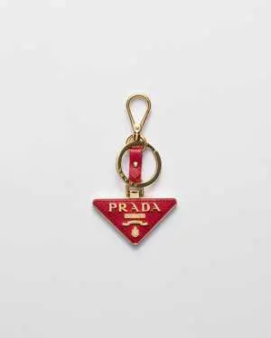 Prada Saffiano Leather And Metal Keychain - Fiery Red