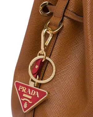 Prada Saffiano Leather And Metal Keychain - Red