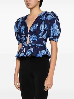 PatBO Nightflower Cotton Peplum Blouse