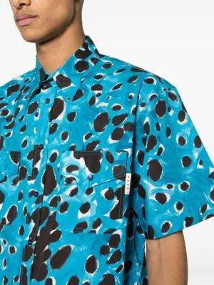 Marni Abstract-print Cotton Shirt - Blue