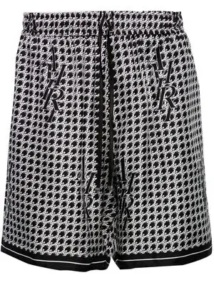 Amiri Printed Silk Staggard Shorts - Black