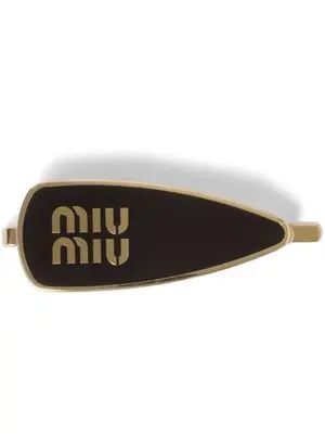 Miu Miu Engraved-logo Enamel Hair Clip - Black