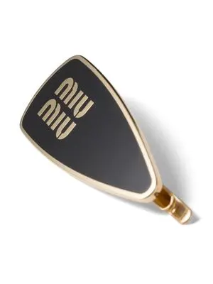 Miu Miu Engraved-logo Enamel Hair Clip - Black