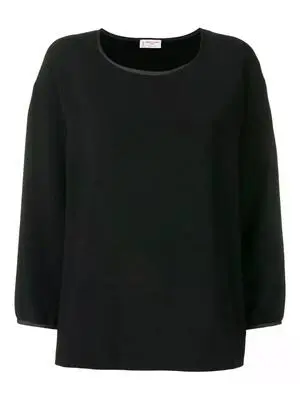 Alberto Biani Satin-trim Crewneck Blouse