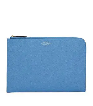 Smythson Panama Leather Slim Pouch - Blue