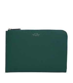 Smythson Panama Leather Slim Pouch - Green