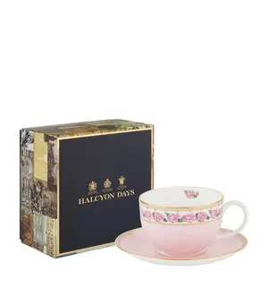 Halcyon Days Shell Garden Floral Teacup And Saucer - Pink