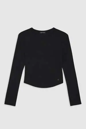 ANINE BING Ribbed Long Sleeve Top With Shirttail Hem