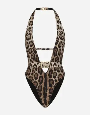 Dolce & Gabbana One-piece Swimsuit With Dg Logo - Animal Print
