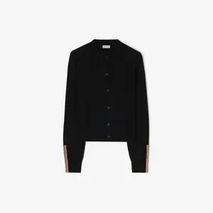 Burberry Wool Cardigan With Icon Stripe Cuffs - Black