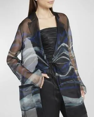 Giorgio Armani Night Water Print Silk Blouse Jacket - Solid Black