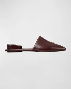 Tory Burch Leather Toe-ring Ballerina Mules - Plum / Gold