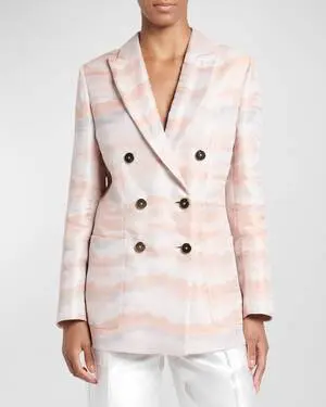 Giorgio Armani Wave Print Jacquard Double-breasted Blazer - Peach