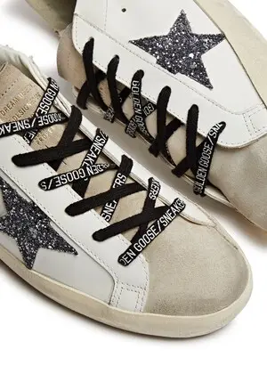 GOLDEN GOOSE Super-star Glittered Leather Sneakers