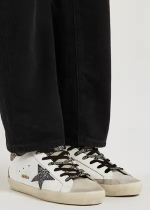 GOLDEN GOOSE Super-star Glittered Leather Sneakers
