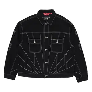 Supreme Radial Embroidered Denim Trucker Jacket - Black | Editorialist