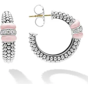 Lagos Pink Caviar Diamond Hoop Earrings - Silver