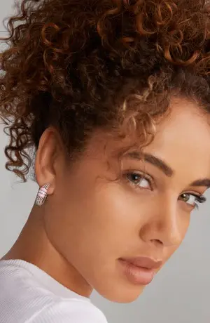 Lagos Pink Caviar Diamond Hoop Earrings - Silver