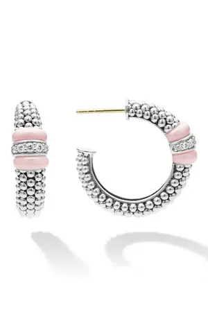 Lagos Pink Caviar Diamond Hoop Earrings - Silver