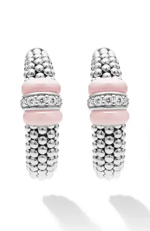Lagos Pink Caviar Diamond Hoop Earrings - Silver