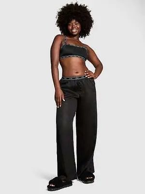 Pink Silky Sleep Boxy Pajama Pants Black