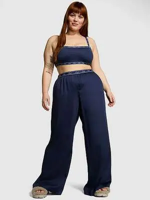 Pink Silky Sleep Boxy Pajama Pants Blue