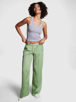 Pink Silky Sleep Boxy Pajama Pants Green