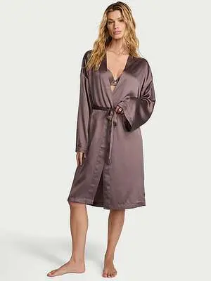 Victoria's Secret Signature Satin Midi Robe Grey