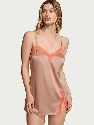Victoria'S Secret Tease Satin Lace-Trim Mini Slip Dress In Beige - 40% Off  | Editorialist