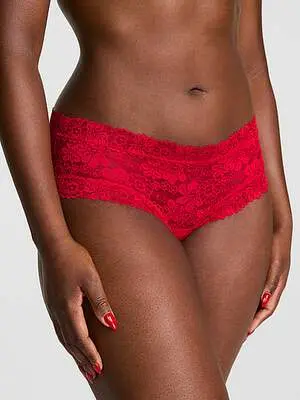Pink Lace Cheeky Panty - Red