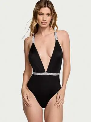 Victoria's Secret Swim Shine Plunge One-piece Swimsuit - Black