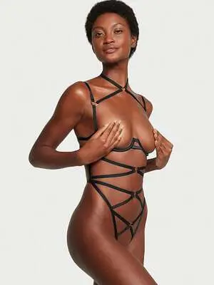 Victoria'S Secret Very Sexy Strappy Heartware Open Teddy In Black - 65% Off 
