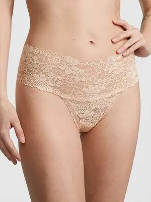 Pink Lace Thong Panty - Beige