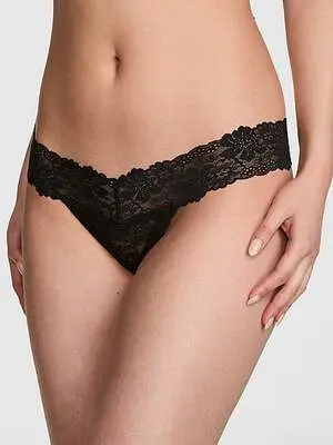 Pink Lace Thong - Black