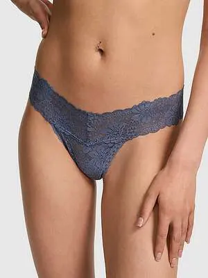 Pink Lace Thong Panty - Blue