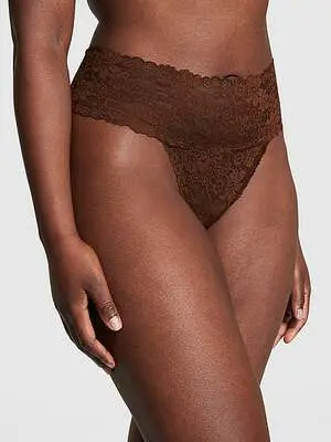 Pink Lace Thong Panty - Brown