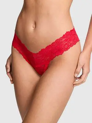 Pink Lace Thong Panty - Red