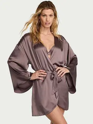 Victoria's Secret Leopard Jacquard Satin Short Robe Grey
