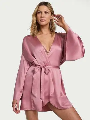 Victoria's Secret Leopard Jacquard Satin Short Robe Pink