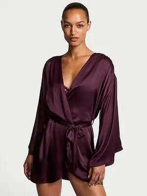 Victoria's Secret Leopard Jacquard Satin Short Robe Purple