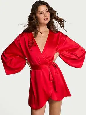 Victoria's Secret Bride Embellished Satin Short Robe - Red