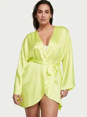 Victoria's Secret Leopard Jacquard Satin Short Robe Yellow
