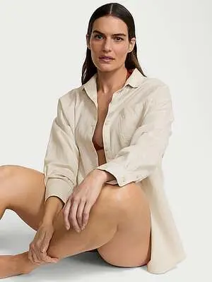 Victoria's Secret Swim Boyfriend Shirt Dress - Beige