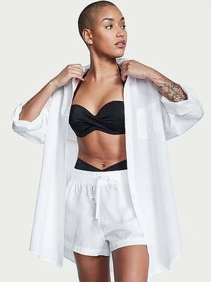 Victoria's Secret Swim Boyfriend Shirt Dress - White,ivory
