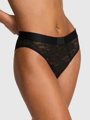 Pink Lace Logo Brazilian Panty - Black