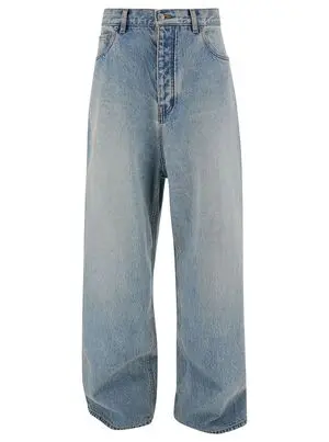 Balenciaga Light High-waisted Baggy Jeans With Logo Patch In Cotton Denim - Blue