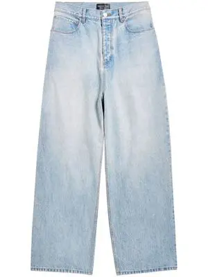 Balenciaga Light High-waisted Baggy Jeans With Logo Patch In Cotton Denim Clear Blue