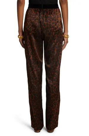 TOM FORD Reflected Leopard Print Stretch Silk Pajama Pants - Dark Brown