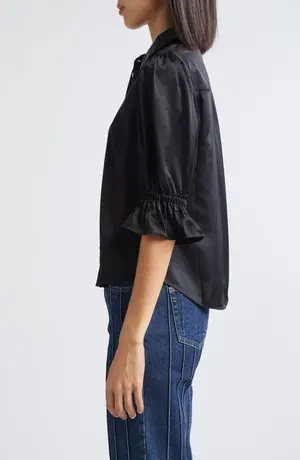 Cinq À Sept Fiona Ruffle Cuff Silk Button-up Shirt - Black